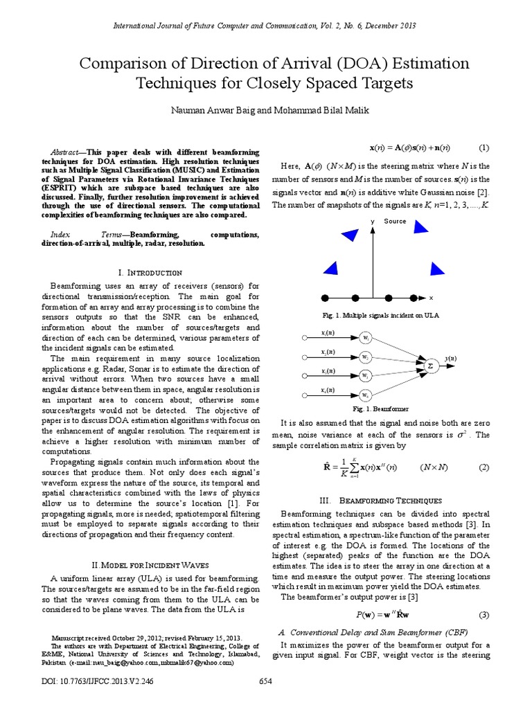 Comparison of Direction of Arrival (DOA) Estimation Techniques For ... Comparison of Direction of Arrival (DOA) Estimation Techniques For ...