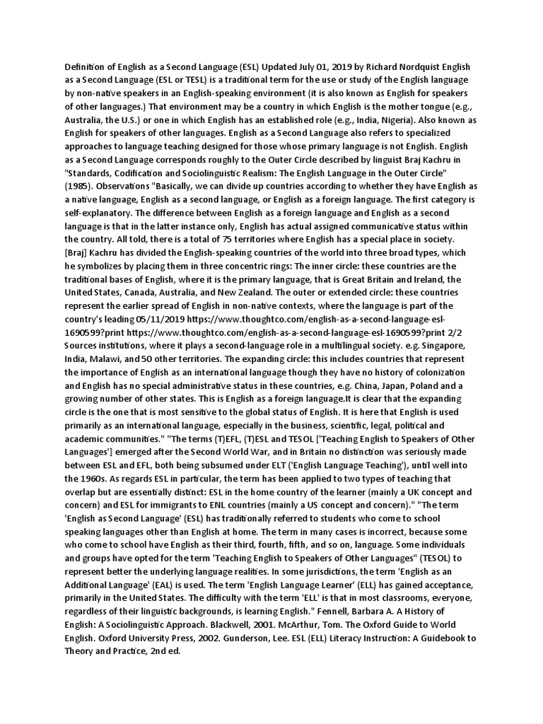 Definition of English As A Second Language | PDF | English As A Second ...