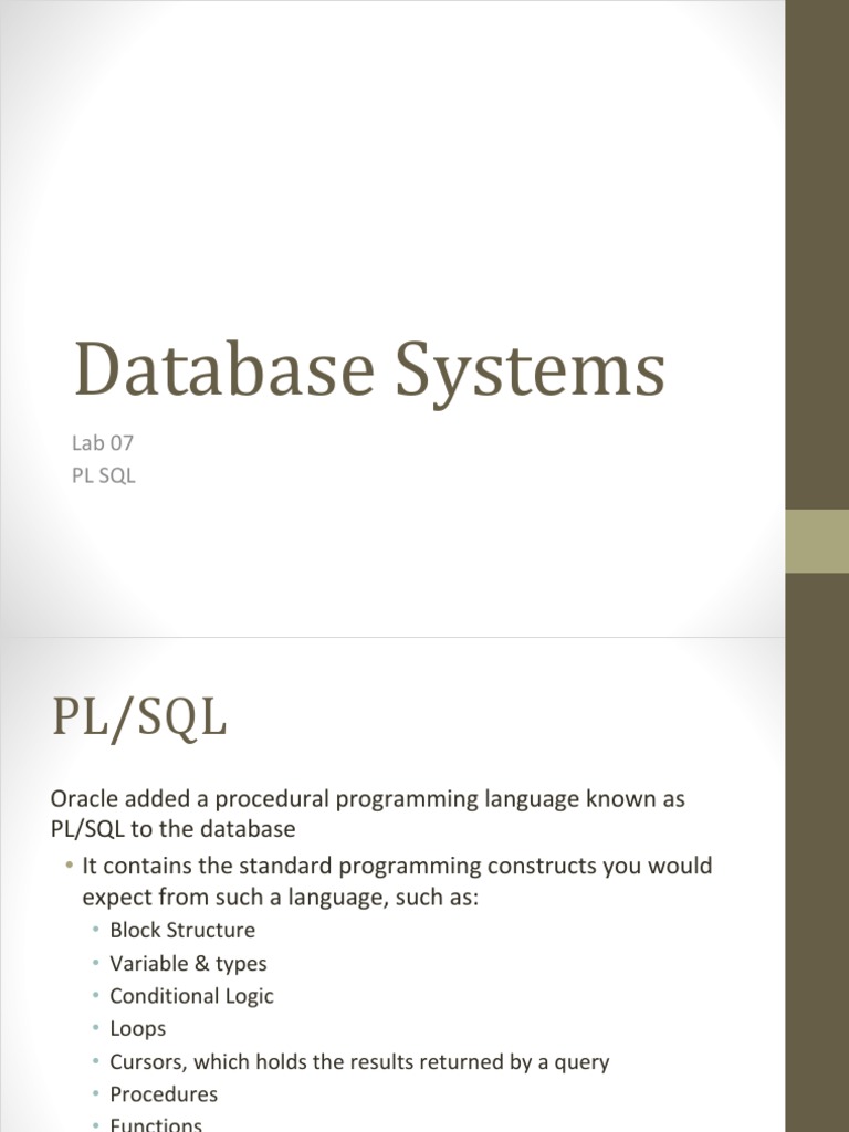 Database Systems: Lab 07 PL SQL | PDF | Pl/Sql | Control Flow