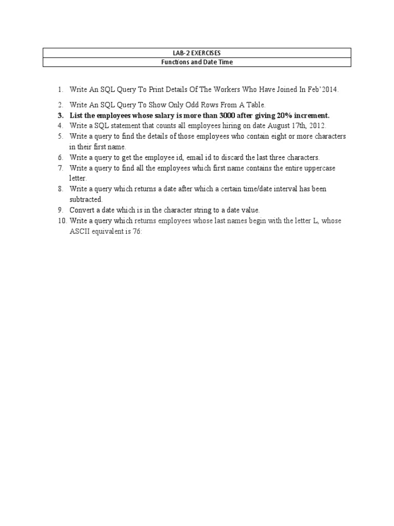 SQL Lab 2 Exercises | PDF