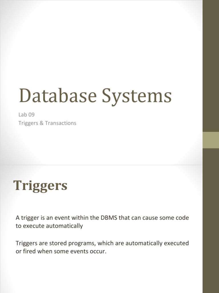 Database Triggers & Transactions Lab | PDF | Database Transaction | Synchronization