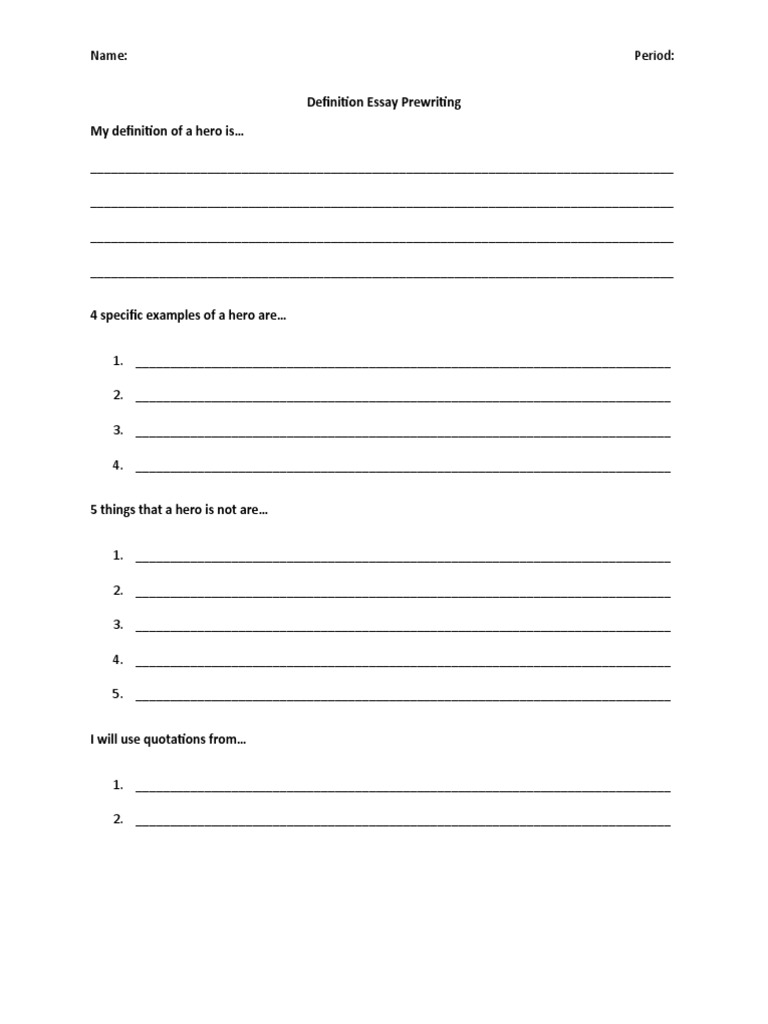 Hero Definition Essay Prewriting Guide | PDF