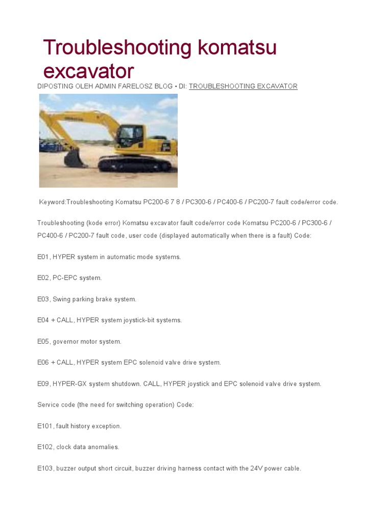 Code Defaut Pc200 Komatsu-Excavator | PDF | Technology & Engineering