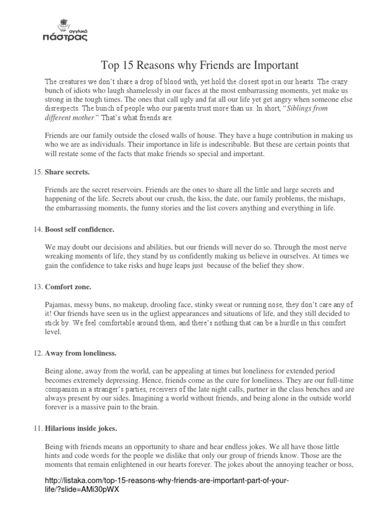 Reasons Why Friends Are Important | PDF | Laughter