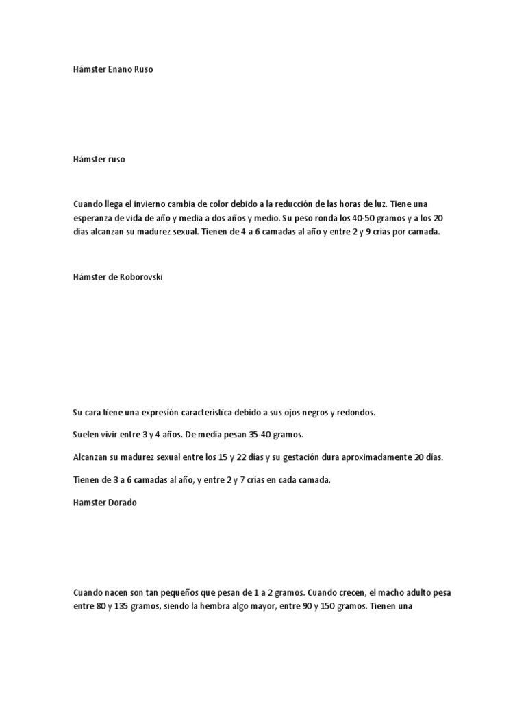 Hámster Enano Ruso | PDF | Naturaleza