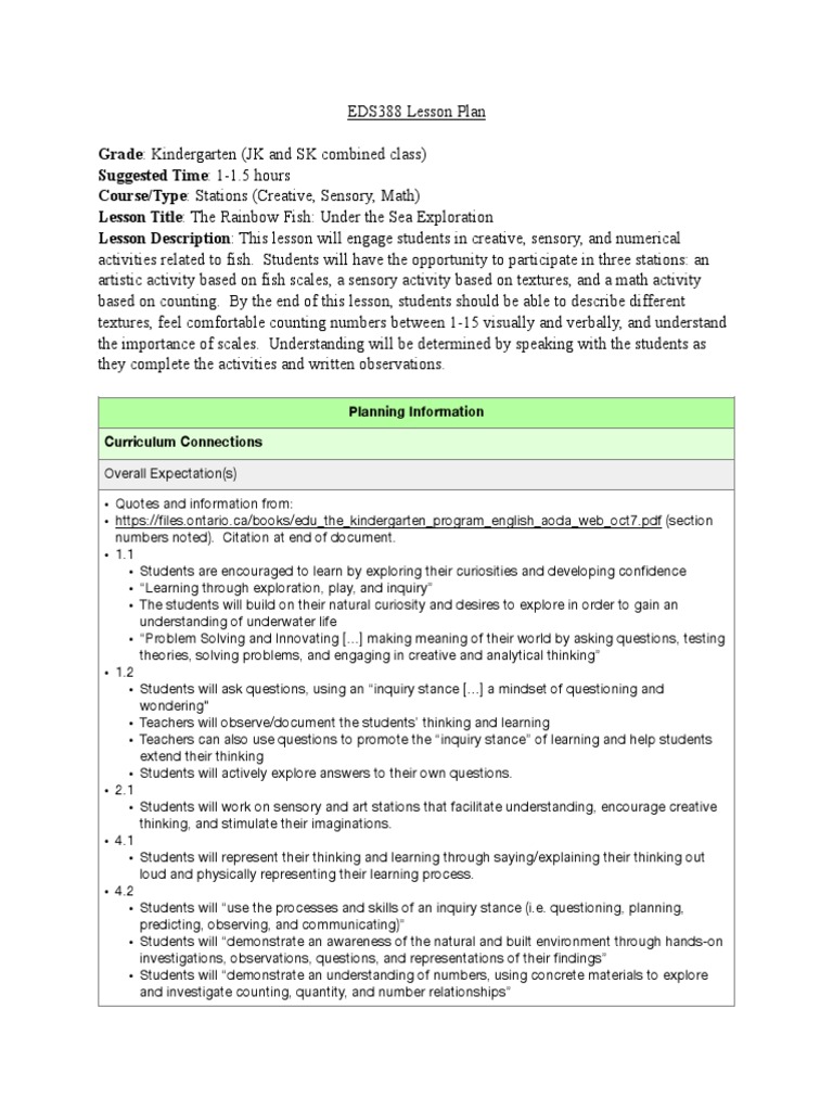 Rainbow Fish Lesson Plan | PDF | Thought | Curiosity