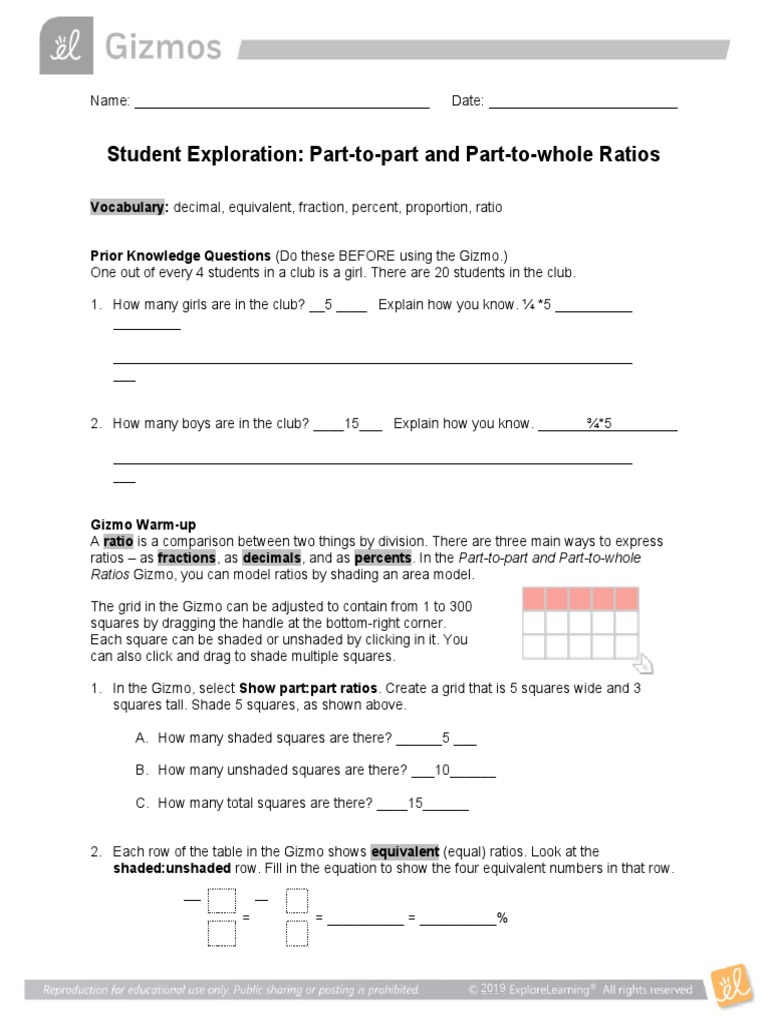 Student Exploration: Part-To-Part and Part-To-Whole Ratios | PDF ...