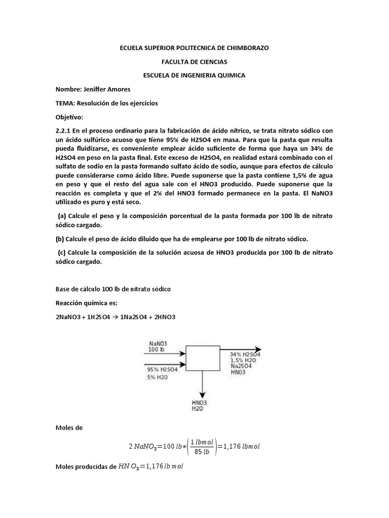 Ejericios de Blance de Masa Word | PDF | Ácido sulfúrico | Nitrato
