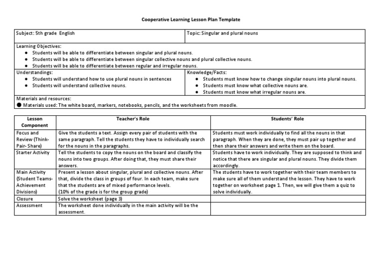CH 7 - Cooperative Learning Lesson Plan | PDF | Lesson Plan | Teaching