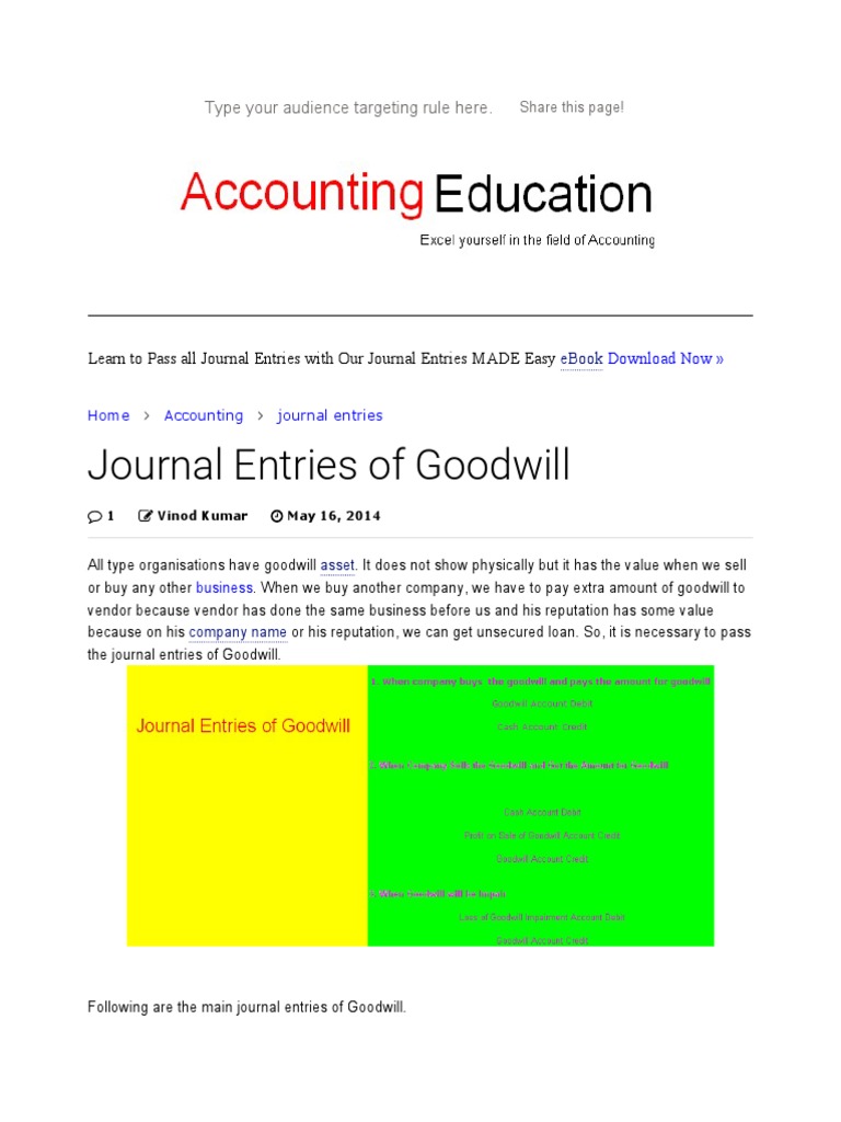Journal Entries of Goodwill: Type Your Audience Targeting Rule Here ...