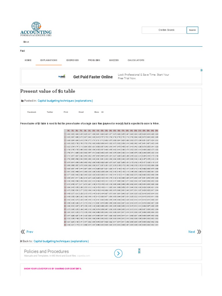 Present Value Table - Single Payment in Future | PDF | Cash Flow ...