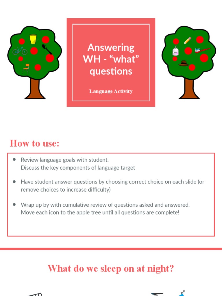 Answering WH - "What" Questions: Language Activity | PDF