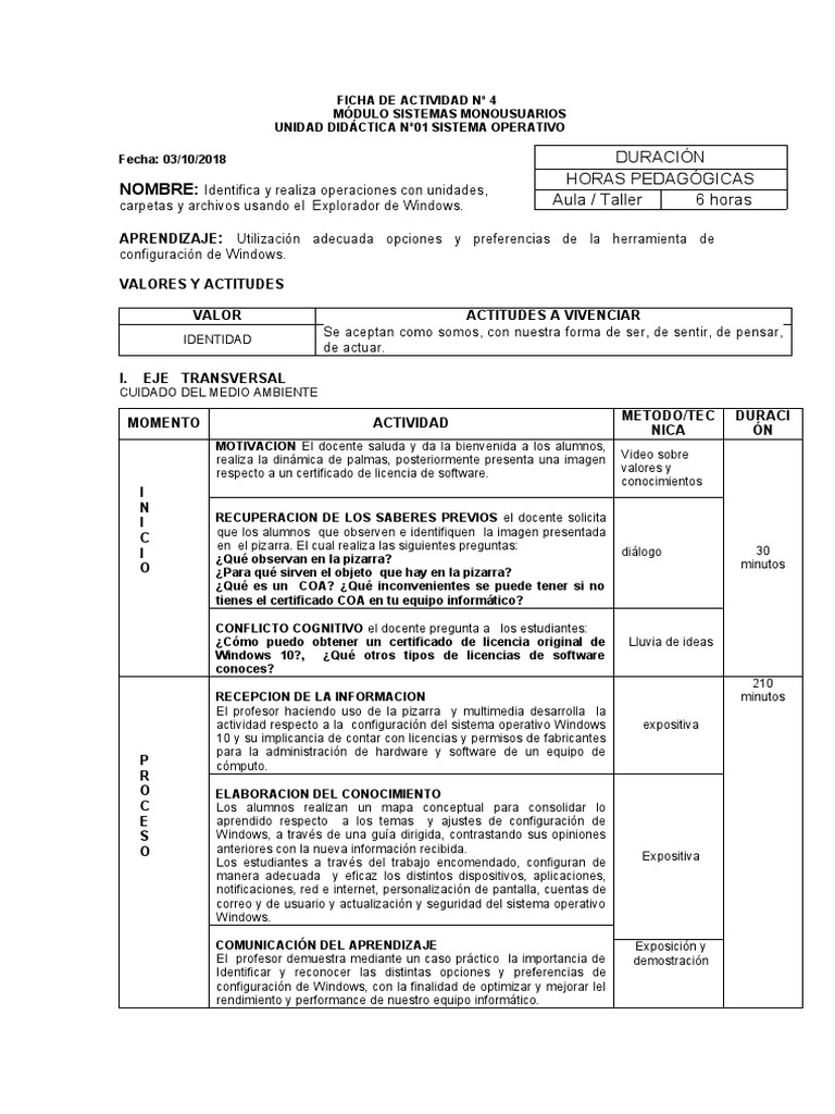 FICHA DE ACTIVIDAD 3 - El Explorador de Windows | PDF | Microsoft Windows | Maestros
