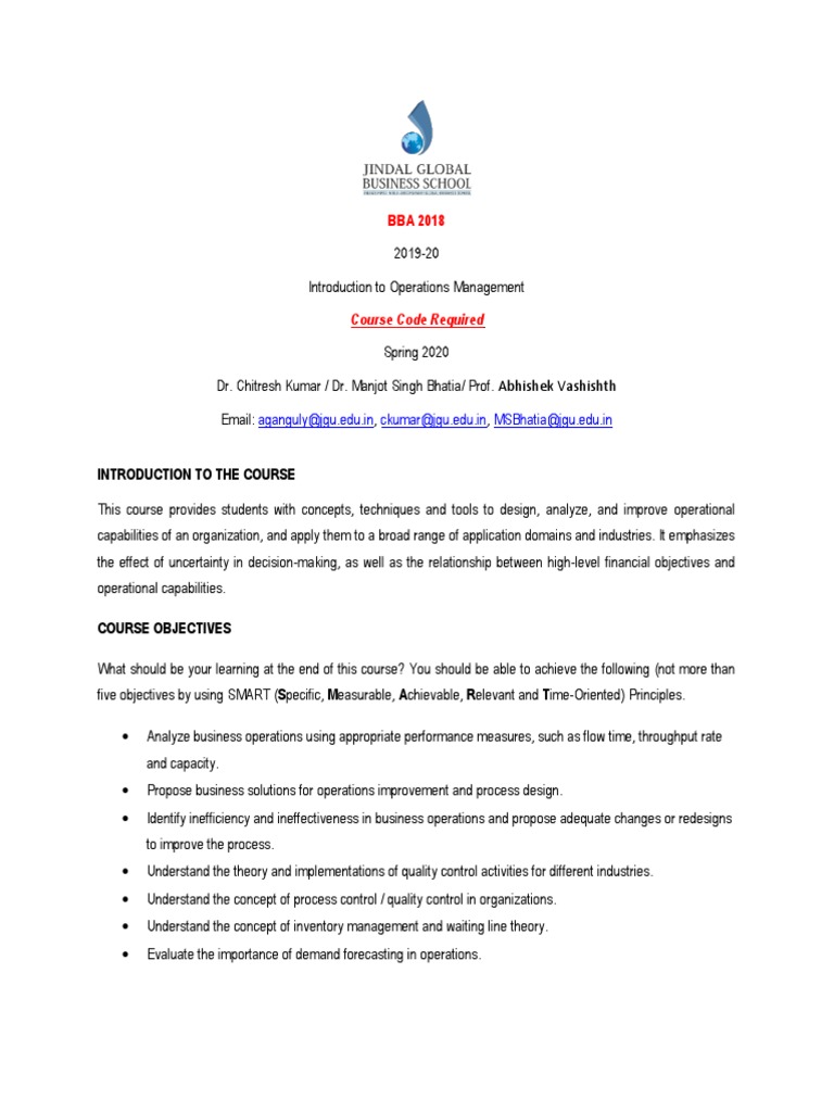 Introduction To Operations Management (BBA-2018) | PDF | Scheduling ...