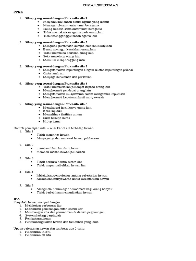Ringkasan TEMA 1 SUB TEMA 3 Kelas 6 | PDF