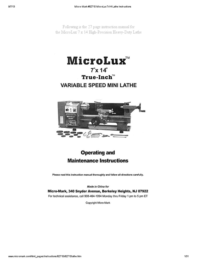 MicroLux 7x14 Lathe Instructions | PDF | Metalworking | Mechanical ...