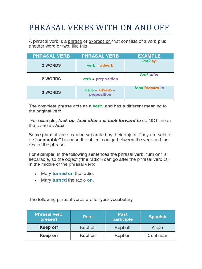 Phrasal Verbs With On and Off PDF | PDF
