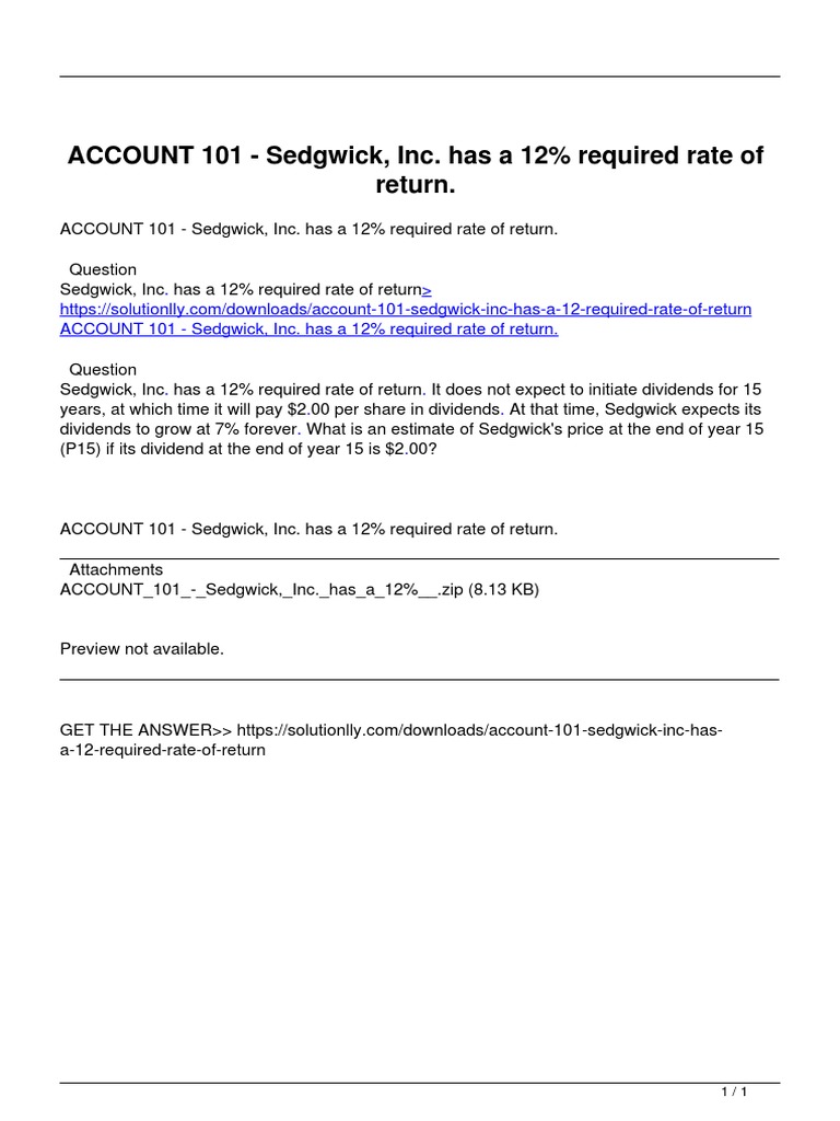 Account 101 Sedgwick Inc Has A 12 Required Rate of Return | PDF