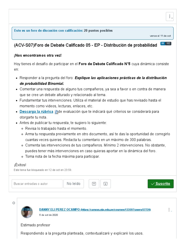 Tema - (ACV-S07) Foro de Debate Calificado 05 - EP - Distribución de Probabilidad | PDF ...