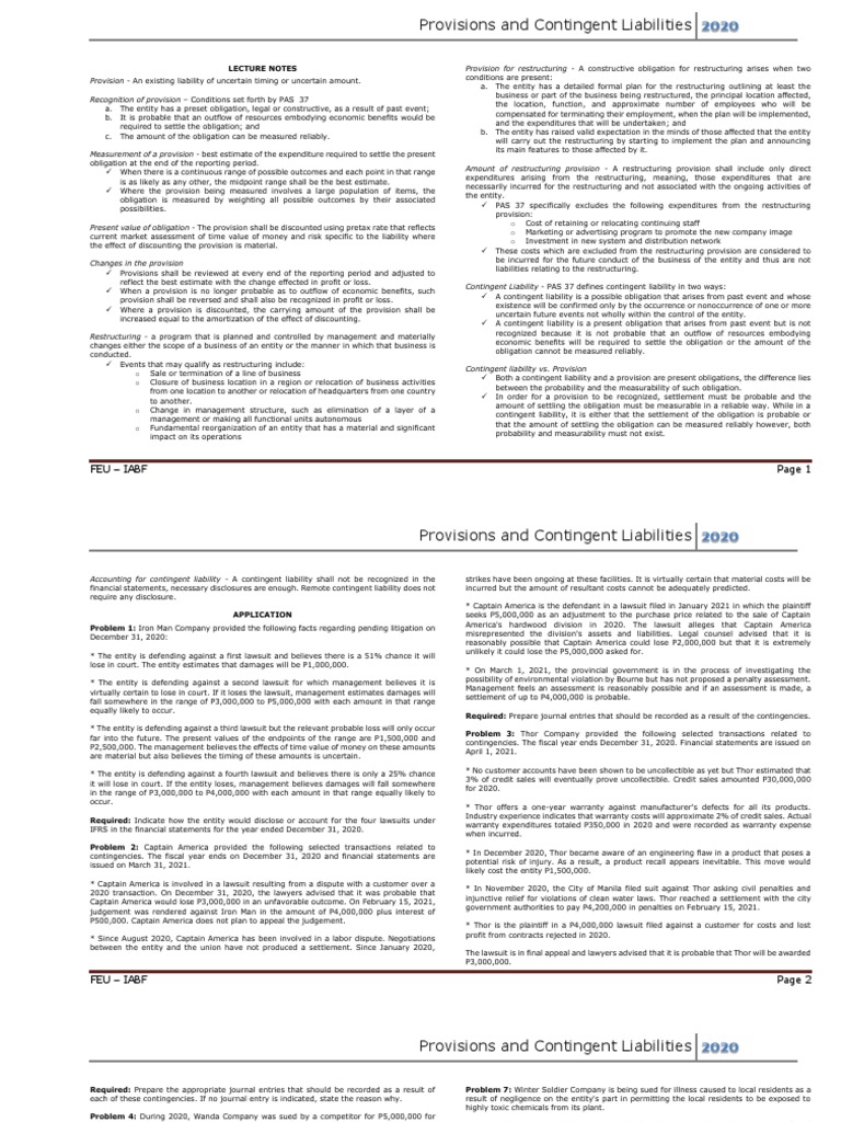 Provisions and Contingent Liabilities Guide | PDF | Discounting | Lawsuit