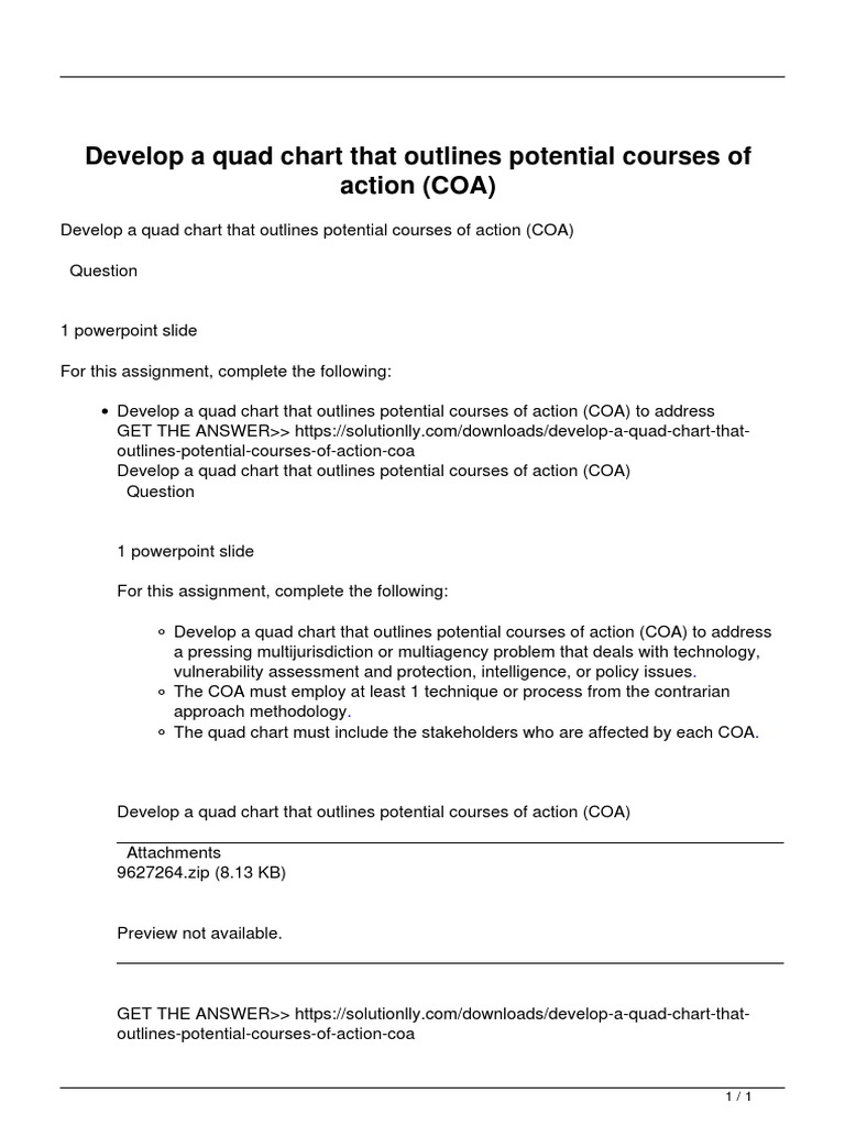 Develop A Quad Chart That Outlines Potential Courses of Action Coa | PDF