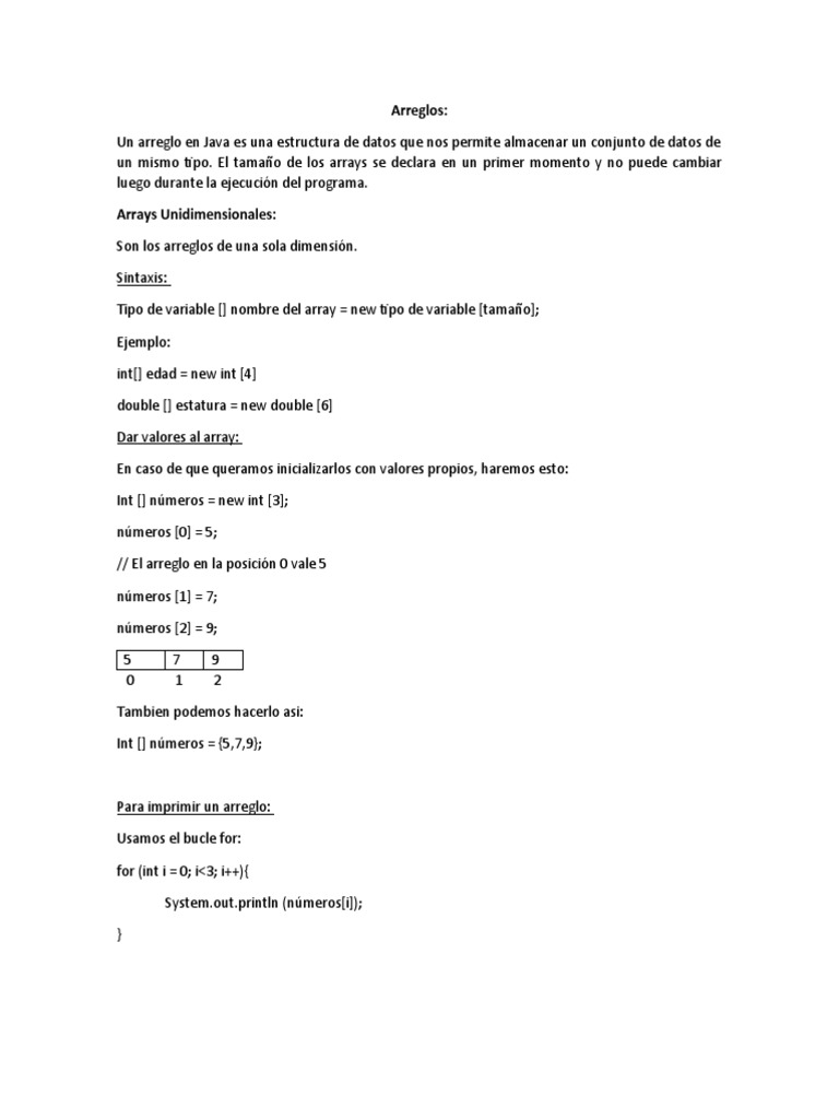 Guía de Arreglos y Matrices en Java | PDF | Estructura de datos de ...