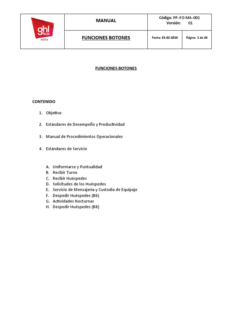PP-FO-MA-001 Manual de Funciones Botones | PDF | Hotel | Science