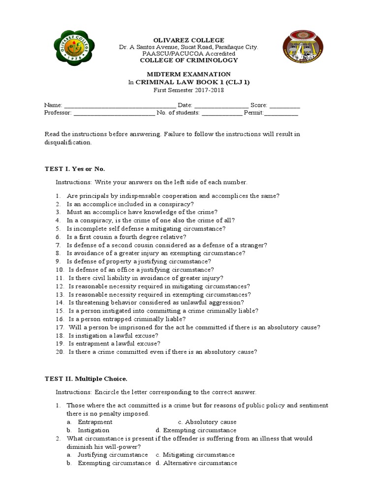 Midterm Exam in CLJ 1 | PDF