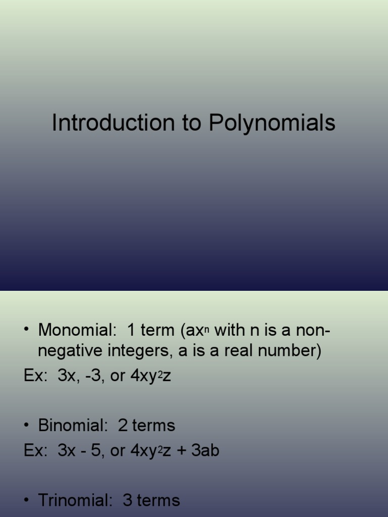 Introduction to Polynomials Explained | PDF | Teaching Methods & Materials