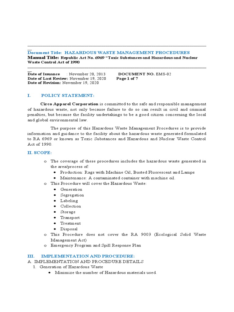 Hazardous Waste Management Guidelines | PDF | Hazardous Waste | Mercury ...