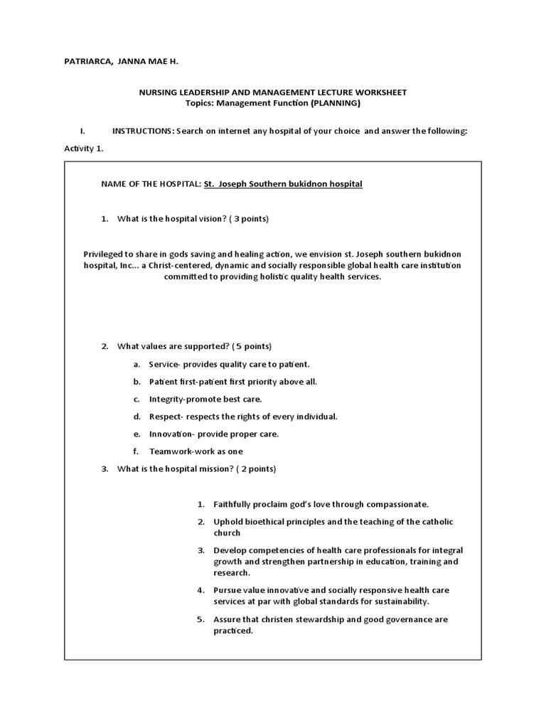 Nursing Leadership: Vision & Mission Guide | PDF | Patient | Hospital