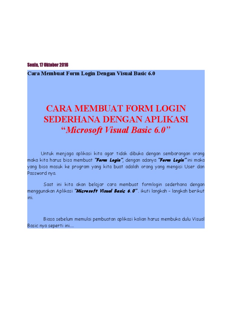 Cara Membuat Form Login Dengan Visual Basic 6 | PDF