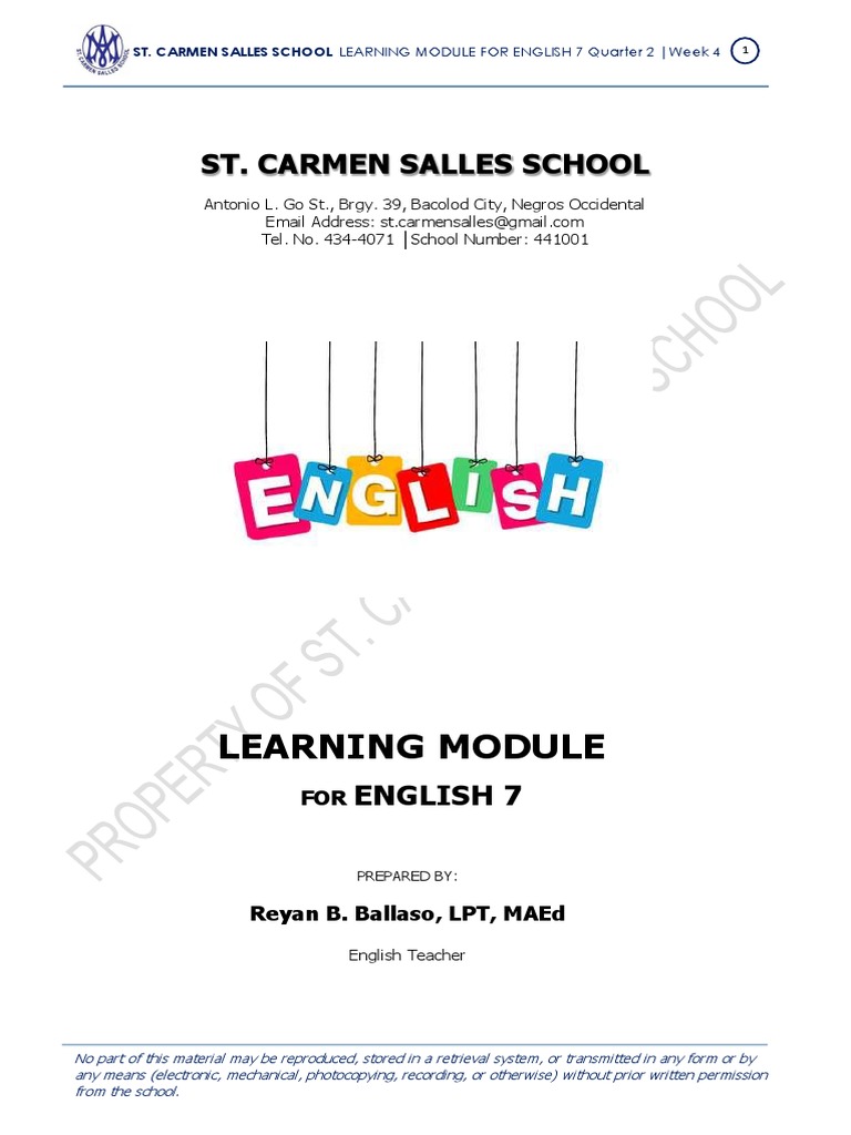 English 7 Learning Module Week 4 | PDF | Learning