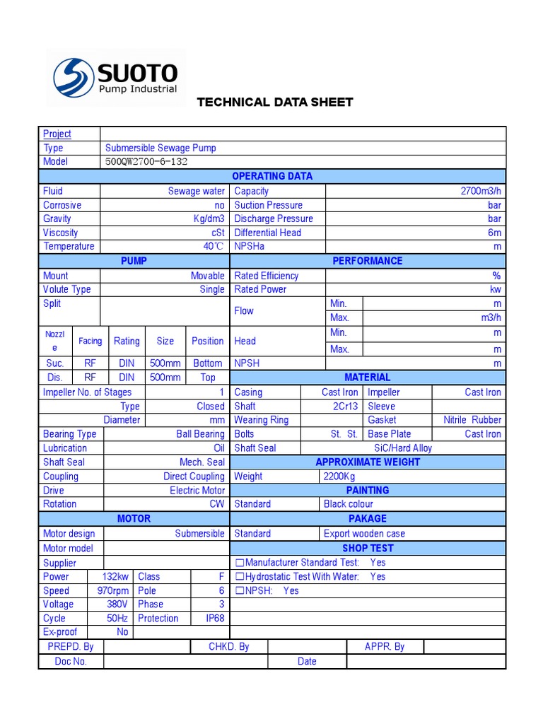 Pump Data Sheet 500QW2700-6-132 | PDF | Pump | Chemical Engineering