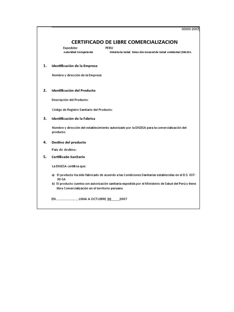 Certificado de Libre Comercializacion | PDF