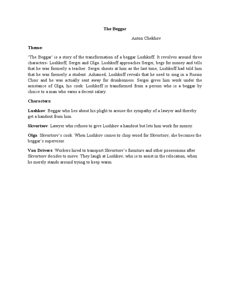 Transformation of Lushkoff in Chekhov's Beggar | PDF | Art | Poetry