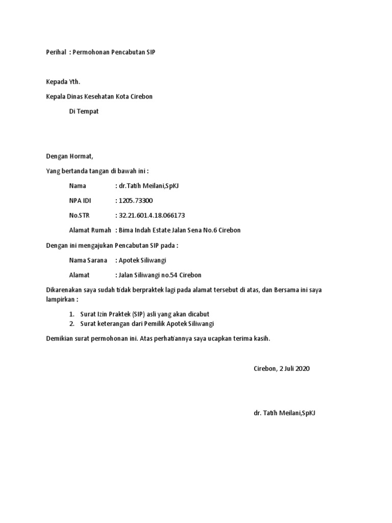 Surat Pencabutan SIP | PDF