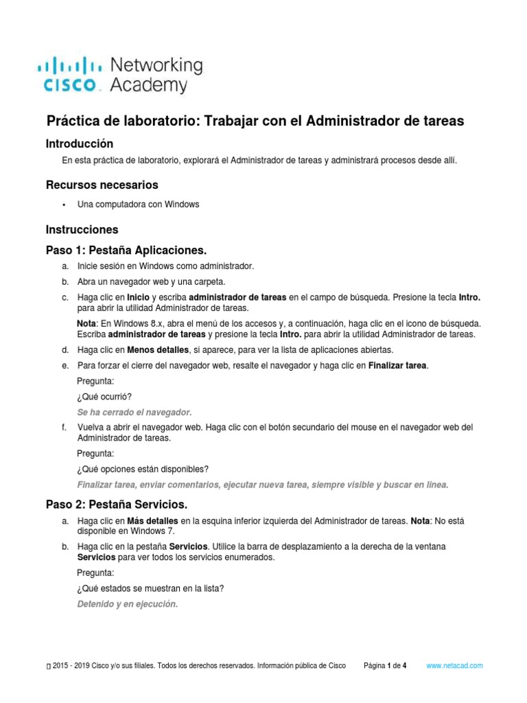 11.1.3.4 Lab - Work With Task Manager | PDF | Windows 7 | Microsoft Windows