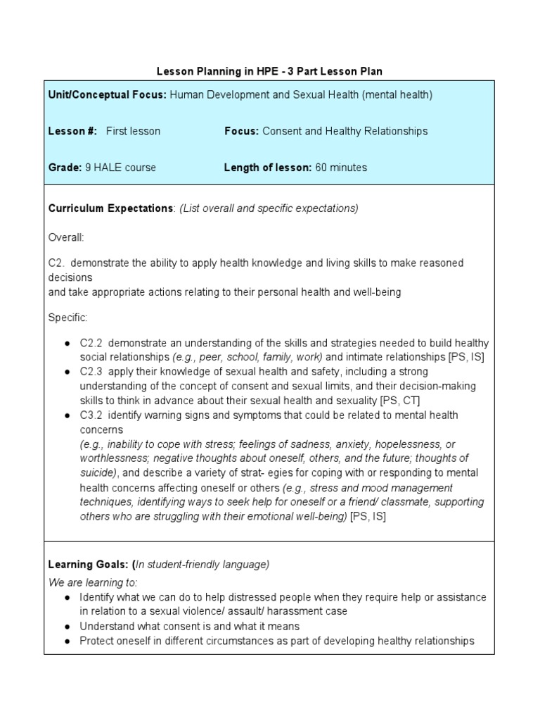 Lesson Planning in Hpe - 3 Part Lesson Plan | PDF | Sexual Assault ...