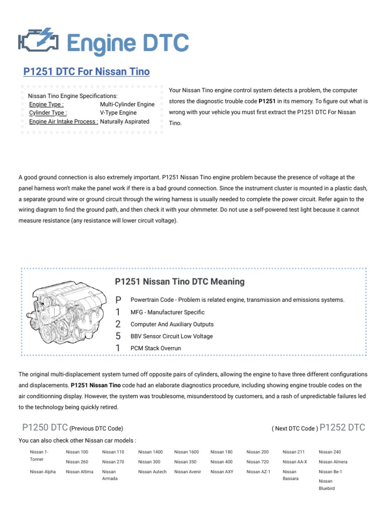 P1251 Nissan Tino DTC Code PDF | PDF | Nissan | Automotive Technologies
