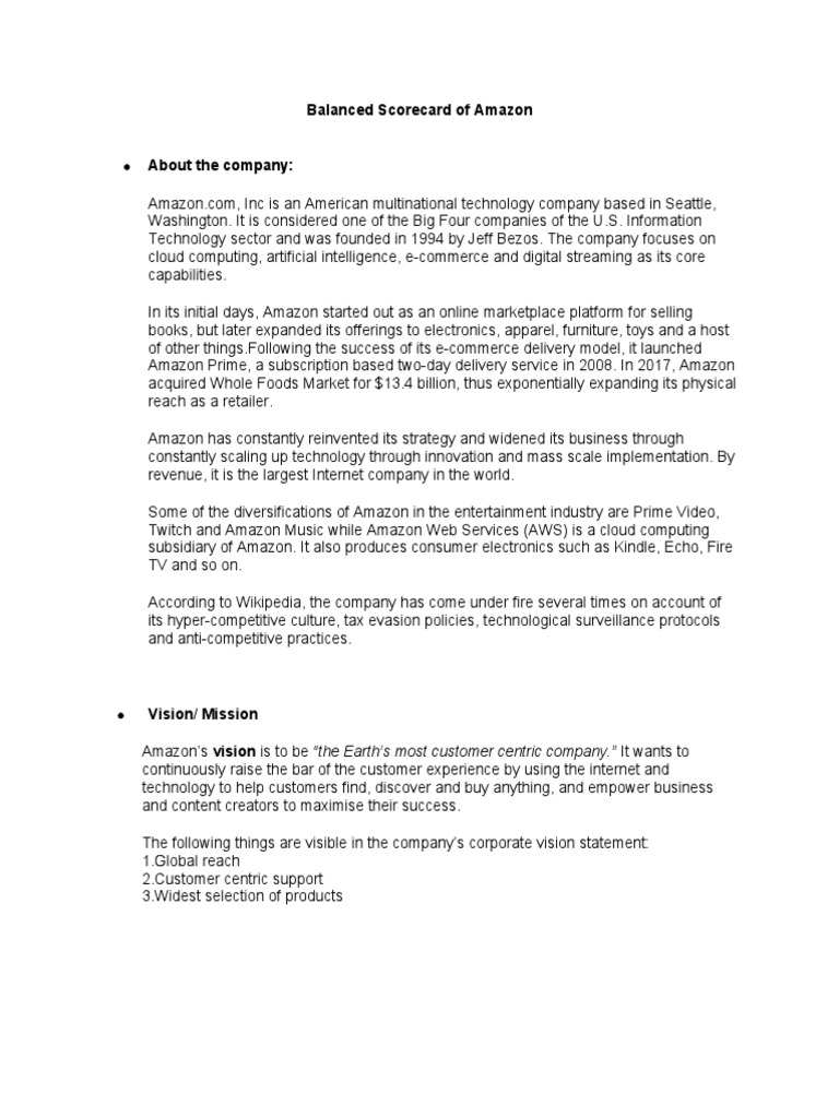 Amazon's Balanced Scorecard Overview | PDF | Business | Economies