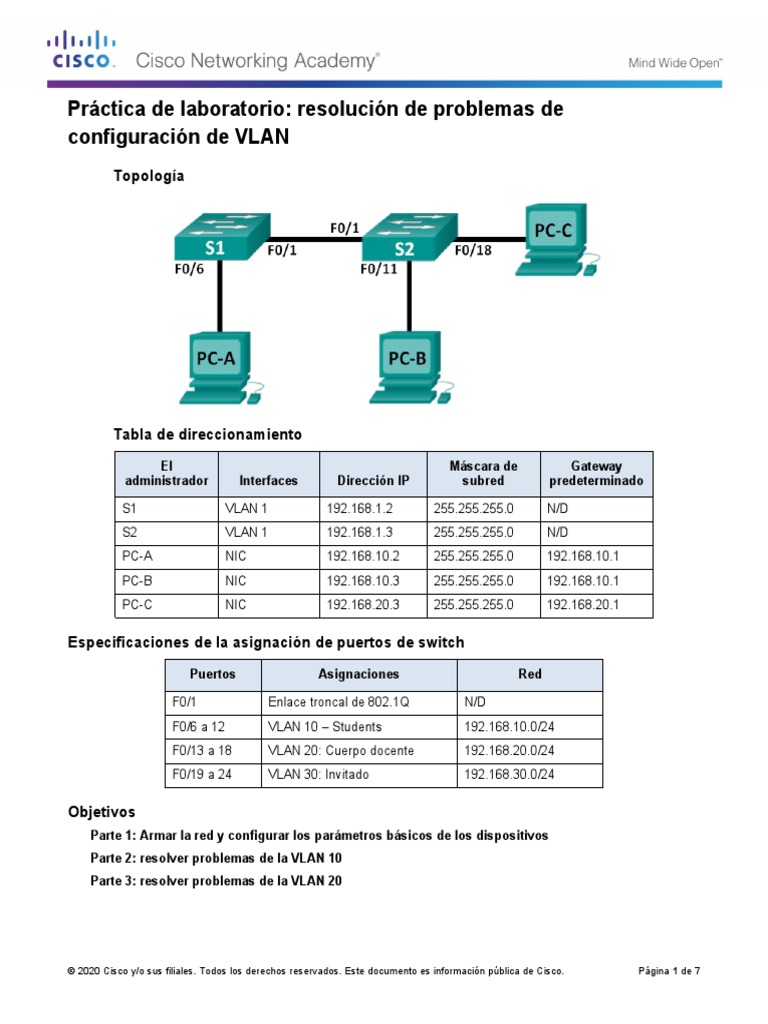 6.2.3.9 Lab - Troubleshooting VLAN Configurations | PDF | Conmutador de red | Red de computadoras