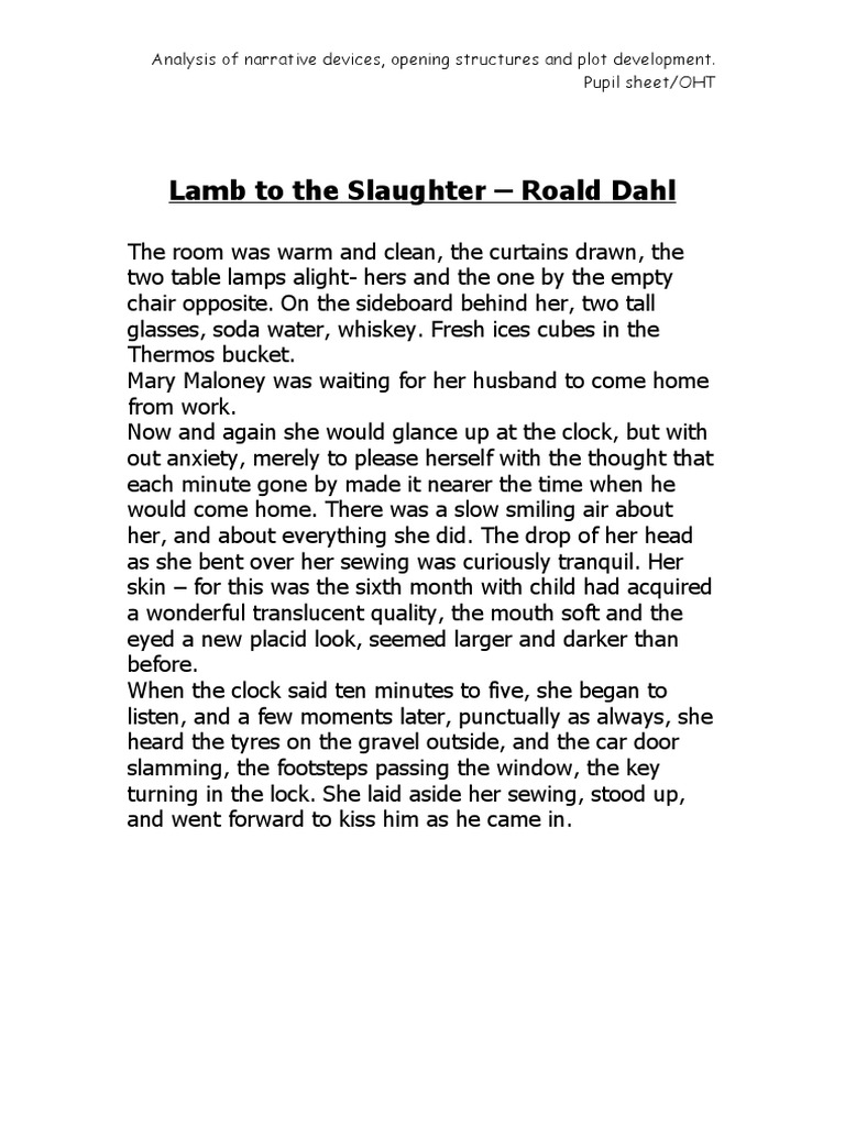 Lamb To The Slaughter - Roald Dahl | PDF