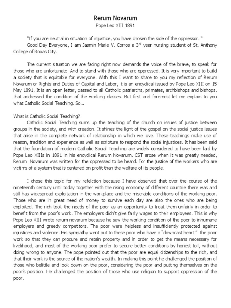 Final Rerum Novarum | PDF | Catholic Social Teaching | Applied Ethics