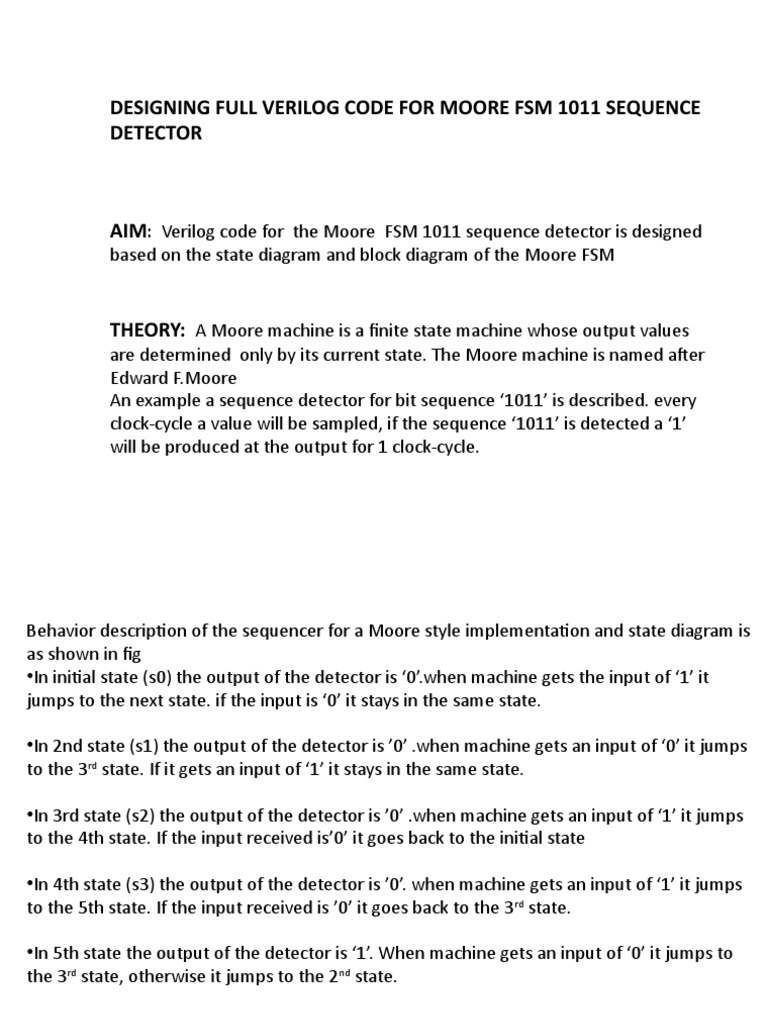 Designing Full Verilog Code For Moore FSM 1011 Sequence Detector | PDF | Theoretical Computer ...