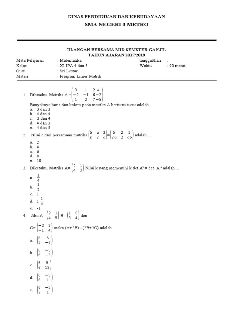 Soal MTK Sman 3 Metro | PDF