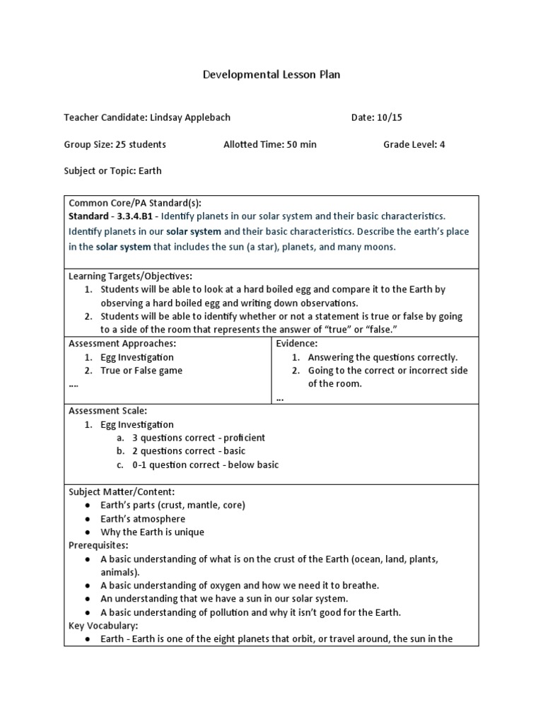 Earth Lesson Plan | PDF | Earth | Atmosphere Of Earth