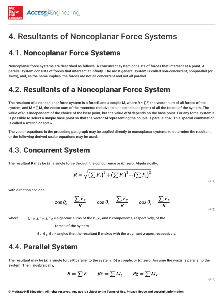 Resultants Of Noncoplanar Force Systems Pdf Euclidean Vector Cartesian Coordinate System