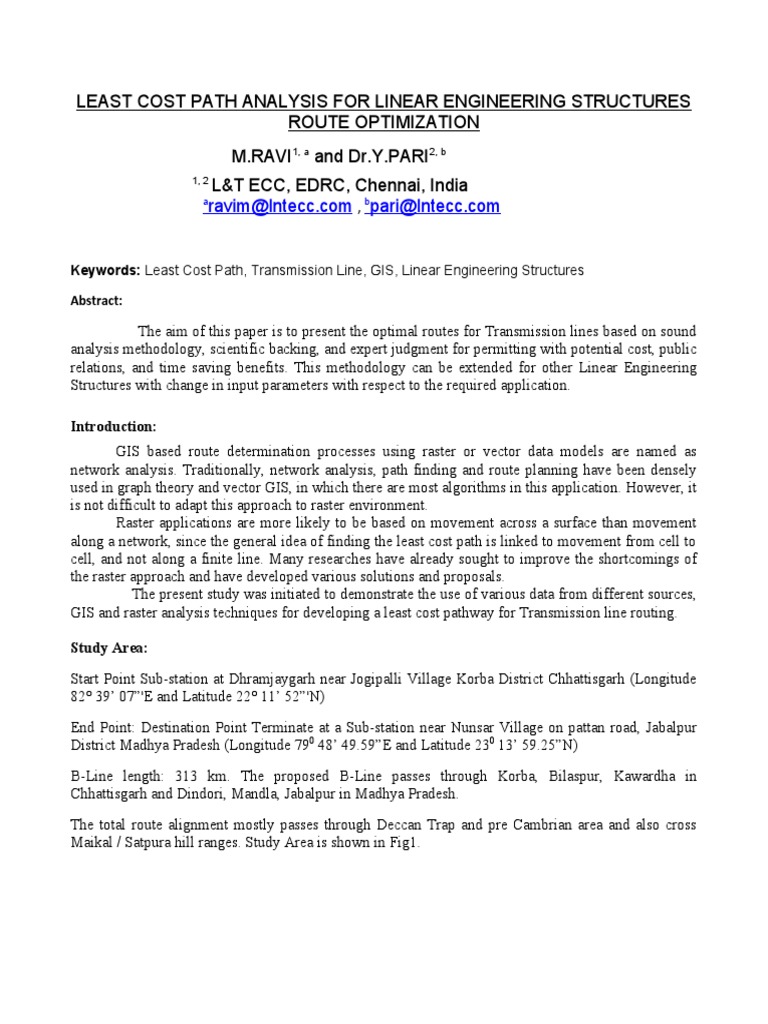 Determining the Optimal Route for a Transmission Line Using Least Cost ...