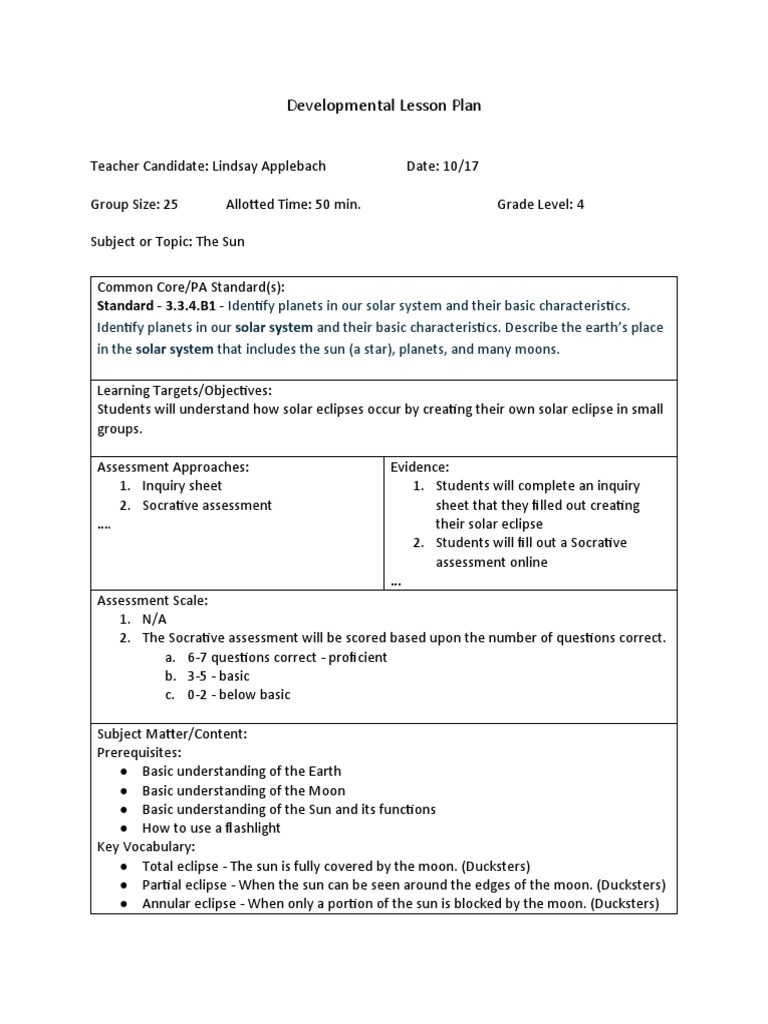 Sun Lesson Plan | PDF | Solar Eclipse | Eclipse